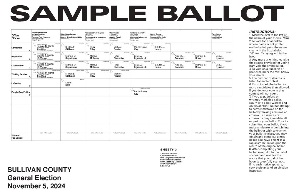 Sample Ballots for Upcoming Elections | Sullivan County NY